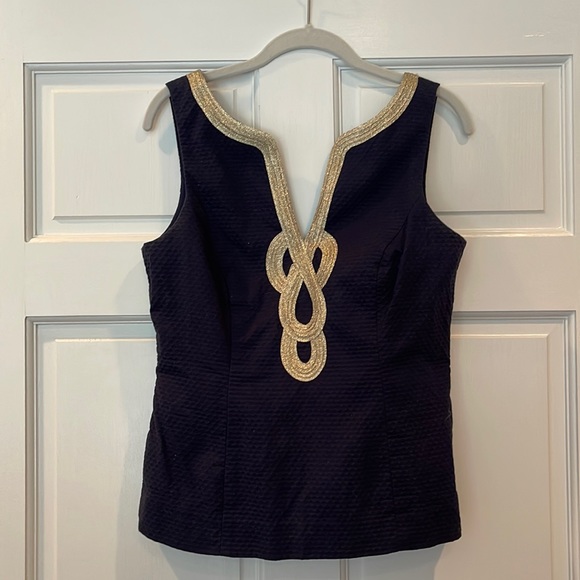 Lilly Pulitzer | Tops | Lilly Pulitzer Navy And Gold Sleeveless Top ...